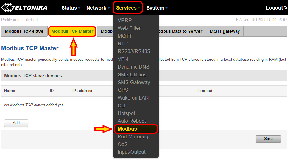 How do I set up the router to connect to Modbus Slave devices directly?