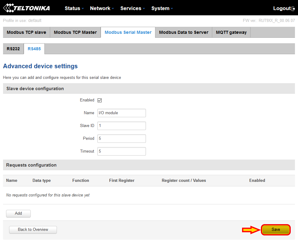 How do I set up the router to connect to Modbus Slave devices directly?